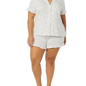 Amazon Essentials Women's Cotton Modal Piped Notch Collar Pajama Set (Available in Plus Size), White Dots Print, Small