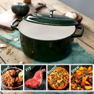 Enameled Cast Iron Dutch Oven with Lid, Enamel Dutch Oven Pot with Handles, Enamel Cast Iron Dutch Oven Cookware Casserole Braiser for Soup, Meat, Bread, Baking (7.5 quart, Green)