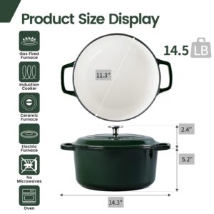 Enameled Cast Iron Dutch Oven with Lid, Enamel Dutch Oven Pot with Handles, Enamel Cast Iron Dutch Oven Cookware Casserole Braiser for Soup, Meat, Bread, Baking (7.5 quart, Green)