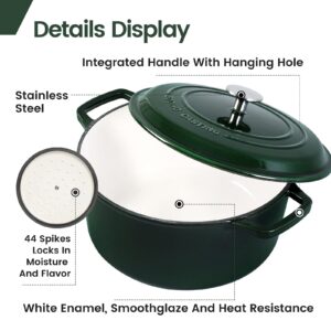 Enameled Cast Iron Dutch Oven with Lid, Enamel Dutch Oven Pot with Handles, Enamel Cast Iron Dutch Oven Cookware Casserole Braiser for Soup, Meat, Bread, Baking (7.5 quart, Green)