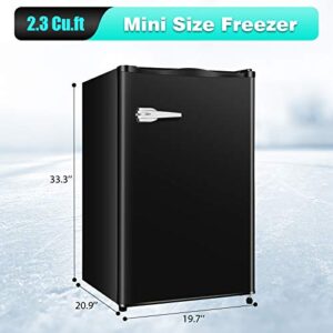 R.W.FLAME Upright Compact Freezer 2.3 Cu.ft, Freestanding Mini Freezer with Removable Shelf, Single Door, Adjustable Temperature Control, for Home, Office, Apartment (Black)