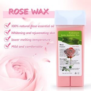 Roll on Wax Warmer Kit, Wax Roller Kit for Hair Removal, Painless Waxing for Hair, Eyebrow, Facial, Armpit, Bikini, Brazilian Include 2 Rose Wax & Pink Roll on Wax Cartridge for Home