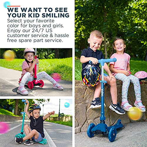 Kicksy - Kids Scooter - Toddler Scooter for Kids 2-5 Adjustable Height - 3 Wheel Scooter for Kids Ages 3-5 Boys & Girls - Kids Three Wheel Scooter with Light Up LED Wheels