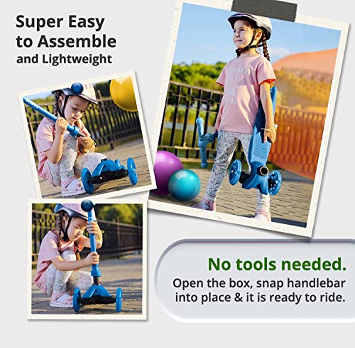 Kicksy - Kids Scooter - Toddler Scooter for Kids 2-5 Adjustable Height - 3 Wheel Scooter for Kids Ages 3-5 Boys & Girls - Kids Three Wheel Scooter with Light Up LED Wheels