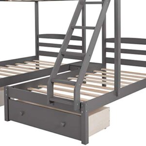 Triple Bunk Bed Full Over 2 Twin Bunk Bed with 3 Drawers and Guardrails, Bunk Bed for Family, Teens, No Box Spring Needed