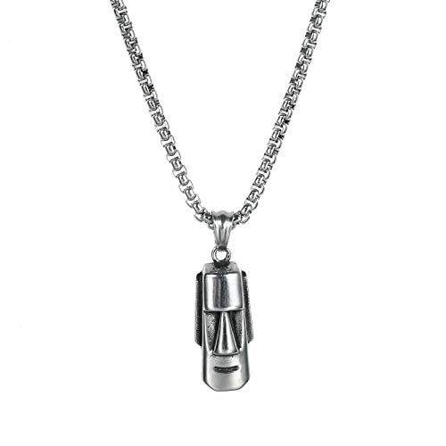 PAMTIER Men's Stainless Steel Easter Island Stone Statue Pendant Necklace Vintave with Chain