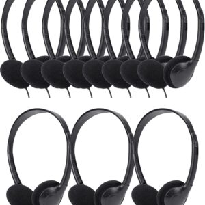 QWERDF Bulk Headphones Classroom 12 Packs Kids Wired Student Earphones for School (12pcs Black Headphones in Individual Bags)