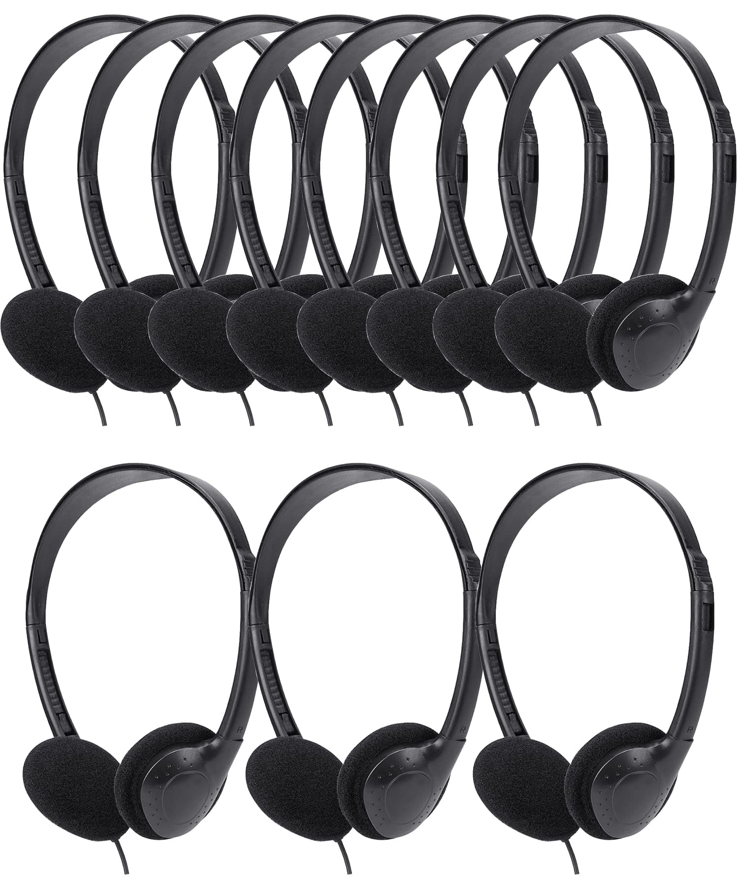 QWERDF Bulk Headphones Classroom 12 Packs Kids Wired Student Earphones for School (12pcs Black Headphones in Individual Bags)