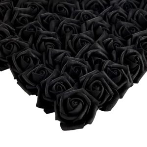 200 pack black roses artificial flowers for decoration, stemless fake foam rose heads for bridal shower, wedding (2 inches)