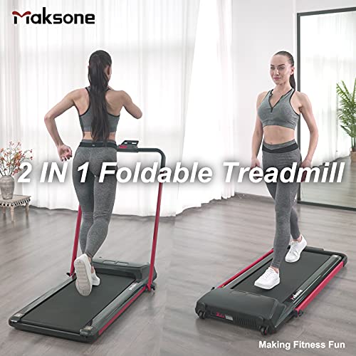 Maksone 2 in 1 Folding Treadmill for Home, Foldable Treadmill, Under Desk Electric Treadmill Walking Jogging Machine with Remote Control, Installation-Free (Red)…