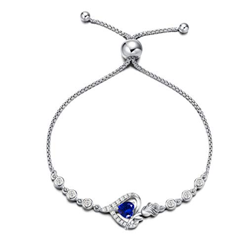 Agvana September Birthstone Jewelry Sapphire Bracelet for Women Sterling Silver Tennis Bracelet Rose Flower Heart Bolo Link Bracelets Fine Jewelry Anniversary Birthday Gifts for Women Girls Mom Wife Girlfriend