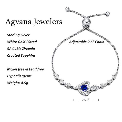 Agvana September Birthstone Jewelry Sapphire Bracelet for Women Sterling Silver Tennis Bracelet Rose Flower Heart Bolo Link Bracelets Fine Jewelry Anniversary Birthday Gifts for Women Girls Mom Wife Girlfriend