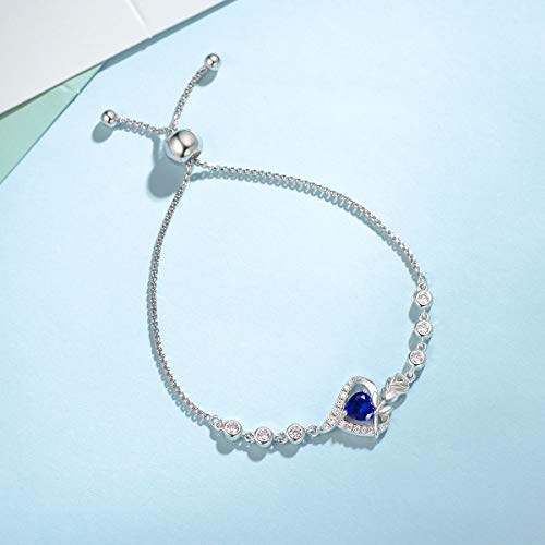 Agvana September Birthstone Jewelry Sapphire Bracelet for Women Sterling Silver Tennis Bracelet Rose Flower Heart Bolo Link Bracelets Fine Jewelry Anniversary Birthday Gifts for Women Girls Mom Wife Girlfriend