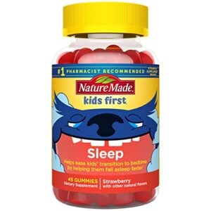 nature made kids first sleep, kids melatonin gummies, 100% drug free sleep aid for restful sleep, 45 count