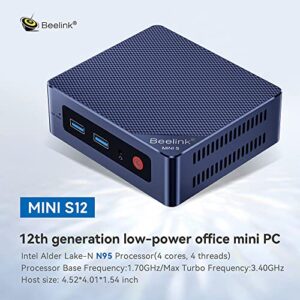 Beelink Mini PC, Mini S12 Mini Computer 12th Gen Quad-Core N95, Desktop Computers 8G DDR4 RAM 256G SSD, Small PC 4K UHD Dual HDMI, 2.4G+5G WiFi Gigabit Ethernet/BT4.0 for Office/Home/HTPC/Family-NAS