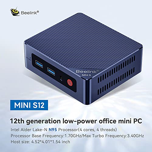 Beelink Mini PC, Mini S12 Mini Computer 12th Gen Quad-Core N95, Desktop Computers 8G DDR4 RAM 256G SSD, Small PC 4K UHD Dual HDMI, 2.4G+5G WiFi Gigabit Ethernet/BT4.0 for Office/Home/HTPC/Family-NAS