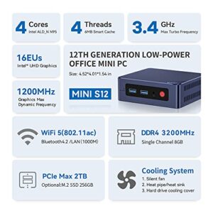 Beelink Mini PC, Mini S12 Mini Computer 12th Gen Quad-Core N95, Desktop Computers 8G DDR4 RAM 256G SSD, Small PC 4K UHD Dual HDMI, 2.4G+5G WiFi Gigabit Ethernet/BT4.0 for Office/Home/HTPC/Family-NAS