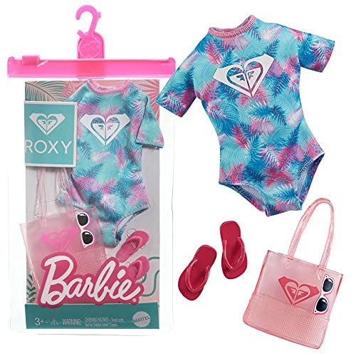 Barbie Fashions Doll Clothes Inspired by Roxy, Complete Look with 2 Accessories, Tropical Roxy Swimsuit GRD41