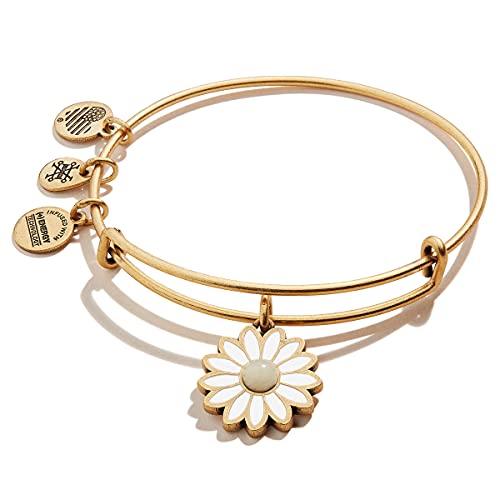 Alex and Ani Expandable Bangle for Women, Daisy Charm, Pineapple Jasper Gemstone, Rafaelian Gold Finish, 2 to 3.5 in