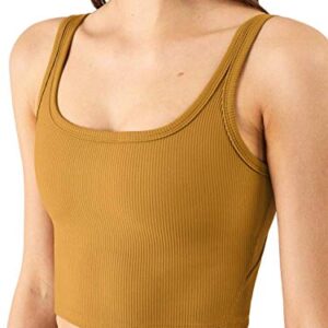 KIKIWING Seamless Sports Bra Workout Crop Tank Tops for Women Long Lined Ribbed Fitness Copper Brown M