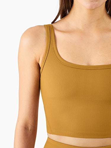 KIKIWING Seamless Sports Bra Workout Crop Tank Tops for Women Long Lined Ribbed Fitness Copper Brown M