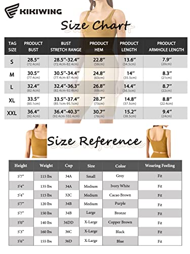 KIKIWING Seamless Sports Bra Workout Crop Tank Tops for Women Long Lined Ribbed Fitness Copper Brown M