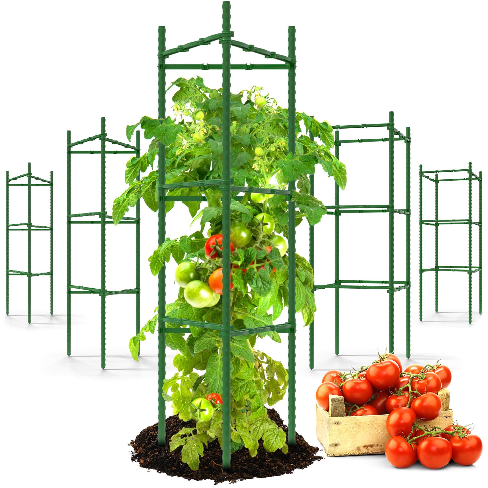 K-Brands Tomato Cage - 6 Pack Tomato Trellis and Plant Support for Tomatoes, Vegetable and Climbing Plants - Tomato Cages Heavy Duty for Garden and Pots Outdoor - 56 Inch Tall