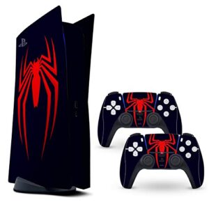 ps5 skin navy/red spider protective wrap cover vinyl sticker decals for sony playstation 5 disk version console and two dual sense 5 sticker skins, miles