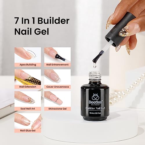 Beetles Gel Nail Polish Builder Nail Gel 7 in 1 Builder Strengthener Gel Clear Builder Nail Gel Color Hard Gel Builder Extension Nail Gel for Holiday Nails Gel Polish Nail Art Design Nail for Women