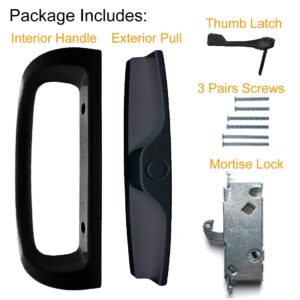 Patio Sliding Glass Door Handle Set with 45° Mortise Lock Suitable for Sliding Glass Patio Door Thickness from 1-1/2" to 1-3/4", Fits 3-15/16” Screw Hole Spacing, Reversible Design(Non-Handed), Black