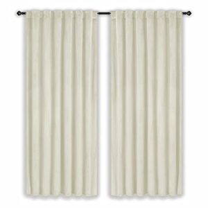 ZHAOFENG Ivory Pom Pom Velvet Curtains with Rod Pocket and Back Tab, Blackout Soft Luxury Thick Sunlight Dimming Heat Insulated Privacy Protect for Living Room, 2 Panels (Ivory, W52 x L95 Inch)