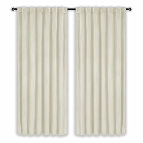 ZHAOFENG Ivory Pom Pom Velvet Curtains with Rod Pocket and Back Tab, Blackout Soft Luxury Thick Sunlight Dimming Heat Insulated Privacy Protect for Living Room, 2 Panels (Ivory, W52 x L95 Inch)