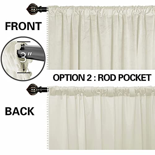 ZHAOFENG Ivory Pom Pom Velvet Curtains with Rod Pocket and Back Tab, Blackout Soft Luxury Thick Sunlight Dimming Heat Insulated Privacy Protect for Living Room, 2 Panels (Ivory, W52 x L95 Inch)