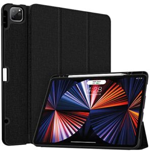 soke ipad pro 12.9 case 2022 2021 with pencil holder - [full body protection + 2nd gen apple pencil charge + auto wake/sleep], soft tpu back cover for ipad pro 12.9 inch 6th 5th generation(black)