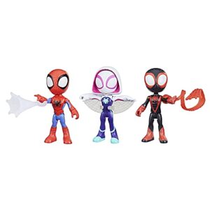 spidey and his amazing friends 3 pack, 4-inch scale action figures, includes 3 figures and 3 accessories, ages 3 and up, frustration free packaging (amazon exclusive)