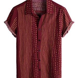 VATPAVE Mens Summer Tropical Shirts Short Sleeve Button Down Aloha Hawaiian Shirts Small WineRed