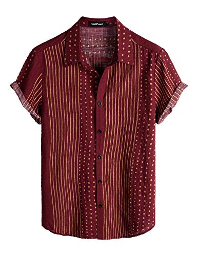 VATPAVE Mens Summer Tropical Shirts Short Sleeve Button Down Aloha Hawaiian Shirts Small WineRed