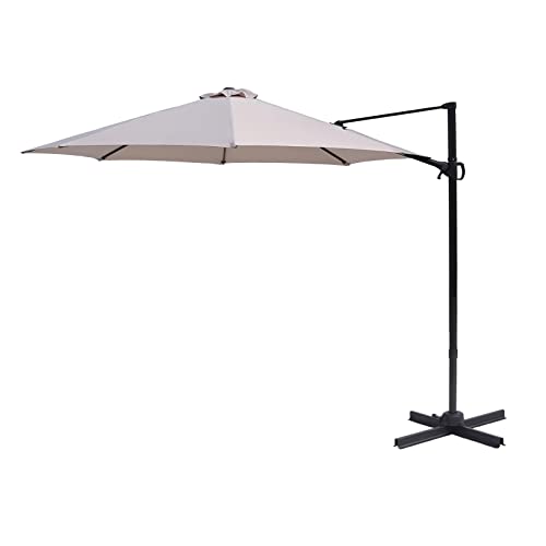 FLAME&SHADE 10 ft Cantilever Offset Outdoor Patio Umbrella with Base Stand Rotate and Tilt - Beige