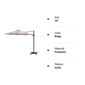 FLAME&SHADE 10 ft Cantilever Offset Outdoor Patio Umbrella with Base Stand Rotate and Tilt - Beige