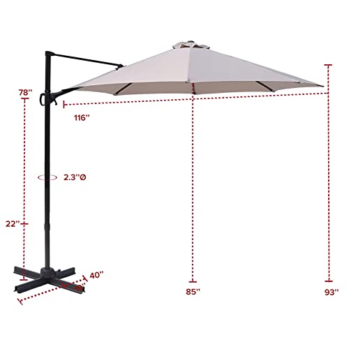 FLAME&SHADE 10 ft Cantilever Offset Outdoor Patio Umbrella with Base Stand Rotate and Tilt - Beige