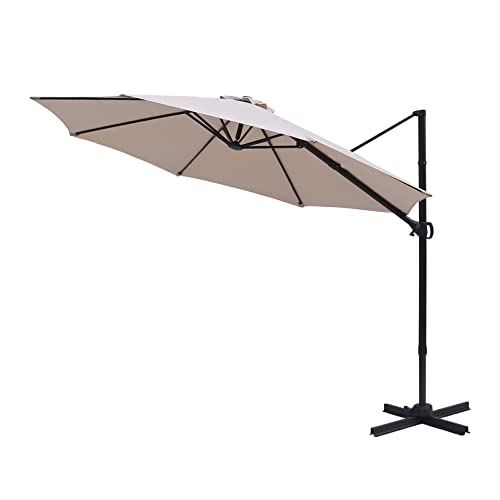 FLAME&SHADE 10 ft Cantilever Offset Outdoor Patio Umbrella with Base Stand Rotate and Tilt - Beige