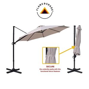 FLAME&SHADE 10 ft Cantilever Offset Outdoor Patio Umbrella with Base Stand Rotate and Tilt - Beige