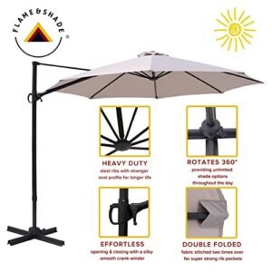 FLAME&SHADE 10 ft Cantilever Offset Outdoor Patio Umbrella with Base Stand Rotate and Tilt - Beige