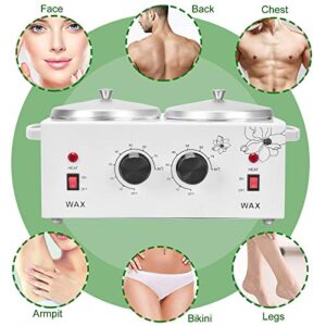 Double Wax Warmer, Professional Electric Wax Heater Hair Removal Dual Parrafin Adjustable Temperature Machine Facial Skin Equipment SPA Hair Removal Tool (White)