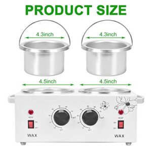 Double Wax Warmer, Professional Electric Wax Heater Hair Removal Dual Parrafin Adjustable Temperature Machine Facial Skin Equipment SPA Hair Removal Tool (White)