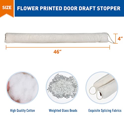 MAGZO Door Draft Stopper 46 Inch, Flower Printed Under Door Draft Blocker Noise Stopper Wind Proof, Beige