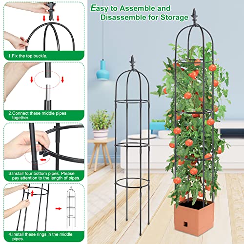 2Pcs Plant Cages and Supports, Deaunbr Tomato Cage 6FT Tall Plant Stakes Heavy Duty Garden Trellis for Indoor & Outdoor Plants, Climbing Plant, Tomatoes, Vegetables, Fruits, Flowers, Pots, Vines