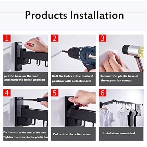 ZXFF Wall-Mounted Clothes Drying Rack, Suitable for Indoor and Outdoor Telescopic Clothes Poles, Can Be Rotated 180° Left and Right to Save Space (Color : A)