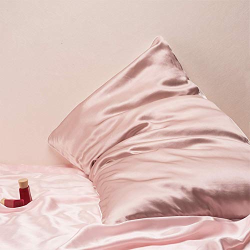 Real 22 Momme Silk Pillowcase for Hair and Skin Made in USA, Machine Washable (Pink, Standard)