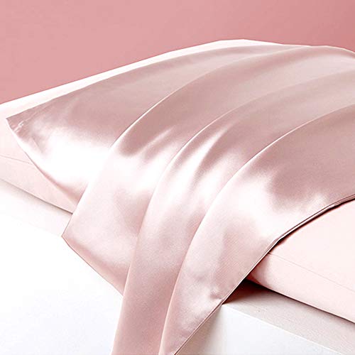 Real 22 Momme Silk Pillowcase for Hair and Skin Made in USA, Machine Washable (Pink, Standard)